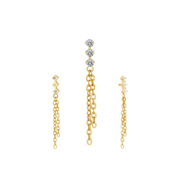 Titanium Chain Ear Piercing with Crystals - Piercings Works