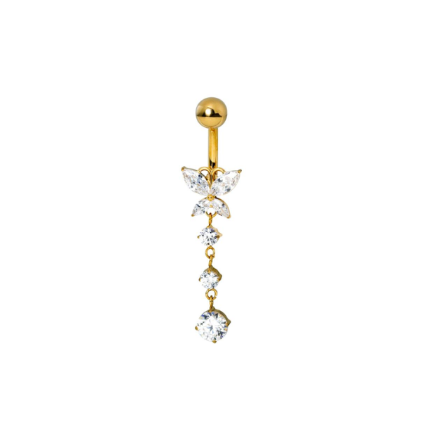 Titanium Navel Piercing - Elegant Crystal Flower Motif - Piercings Works