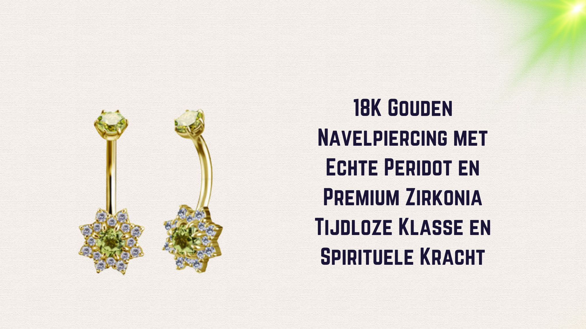 18K Gouden Navelpiercing met Echte Peridot en Premium Zirkonia ...