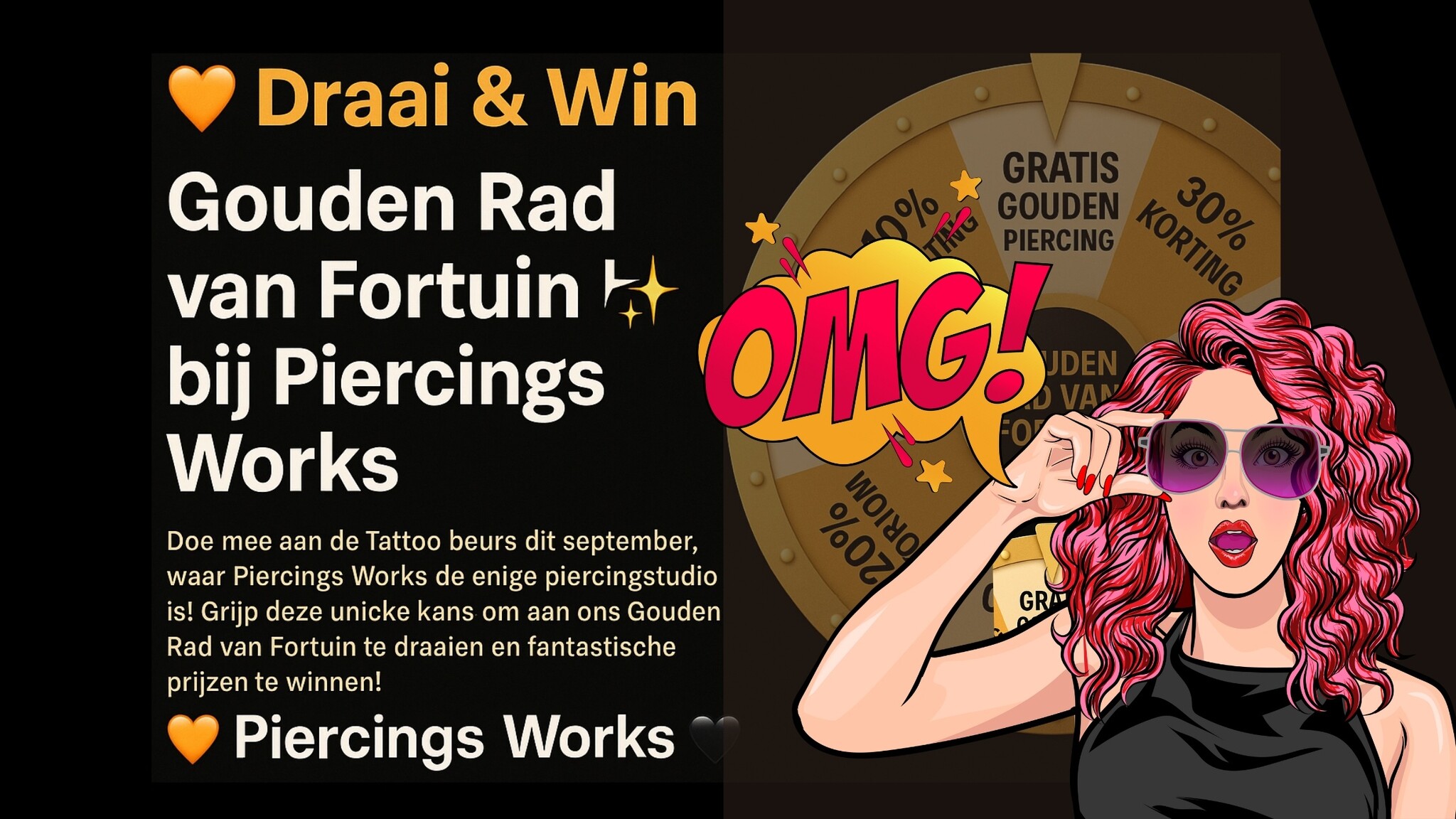 Draai & Win — Gouden Rad van Fortuin bij Piercings Works - Piercings Works