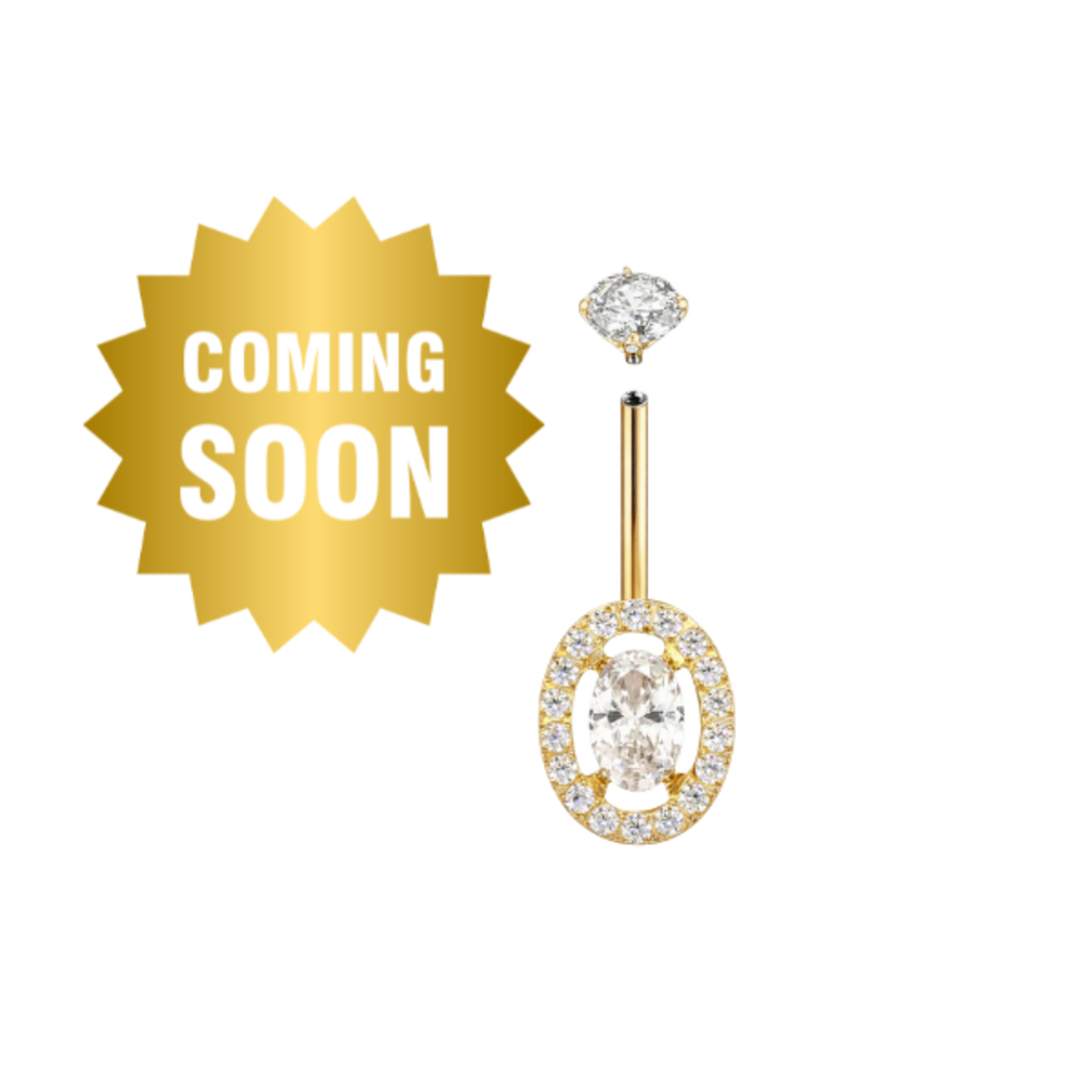 Titanium Navel Piercing Verguld met Ovale Kristal & Halo - Piercings Works