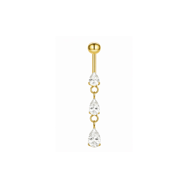Titanium Navel Piercing Gold-Plated Triple Drop Crystals - Piercings Works