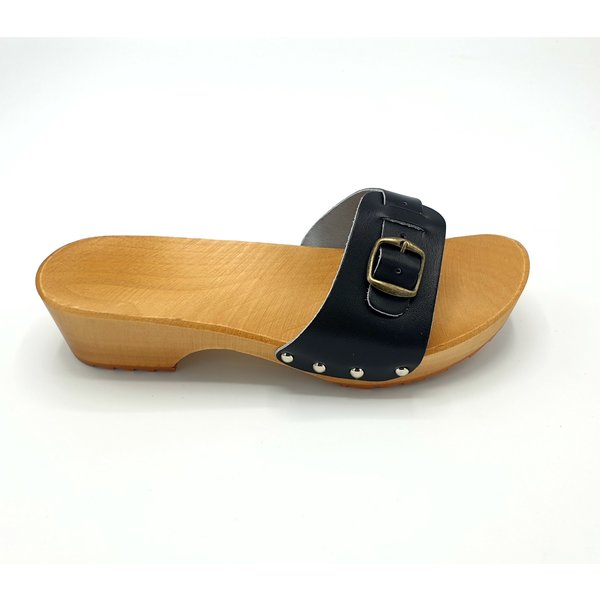 Houten sandalen zwart smalle gesp - kleppers - - Klompenkoning.nl