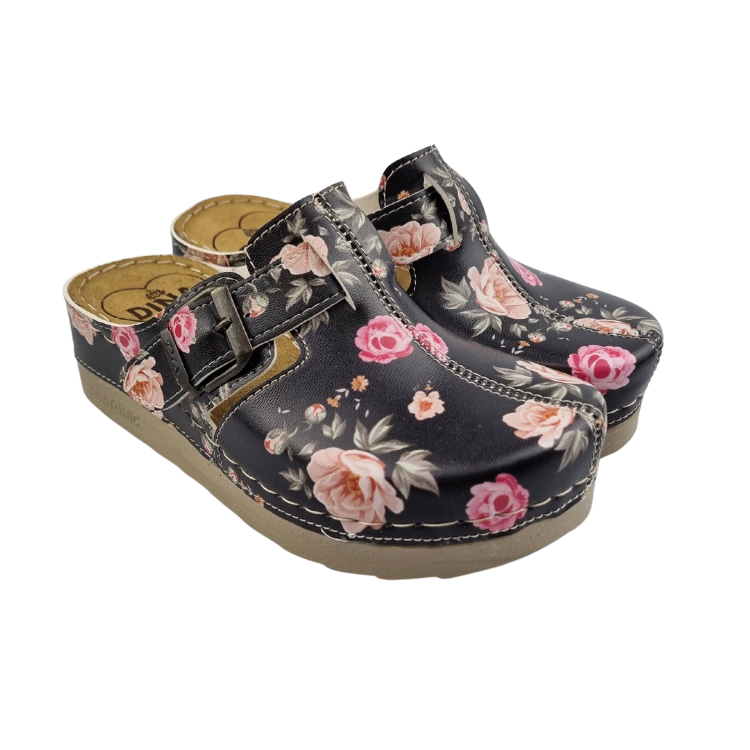 Black Rose! - clogs with plastic sole and medical footbed - Dina clo ...