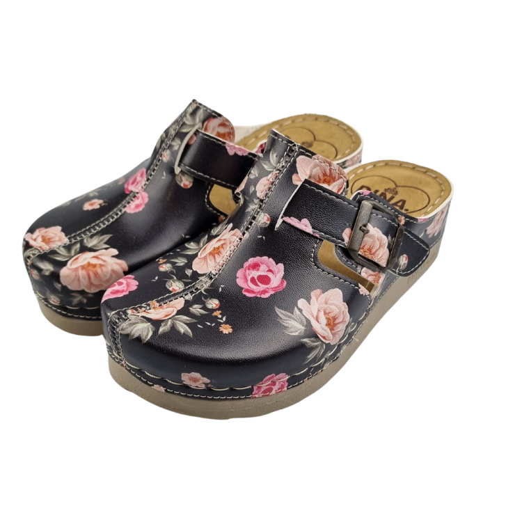Black Rose! - clogs with plastic sole and medical footbed - Dina clo ...