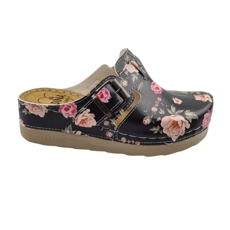 Black Rose! - clogs with plastic sole and medical footbed - Dina clo ...