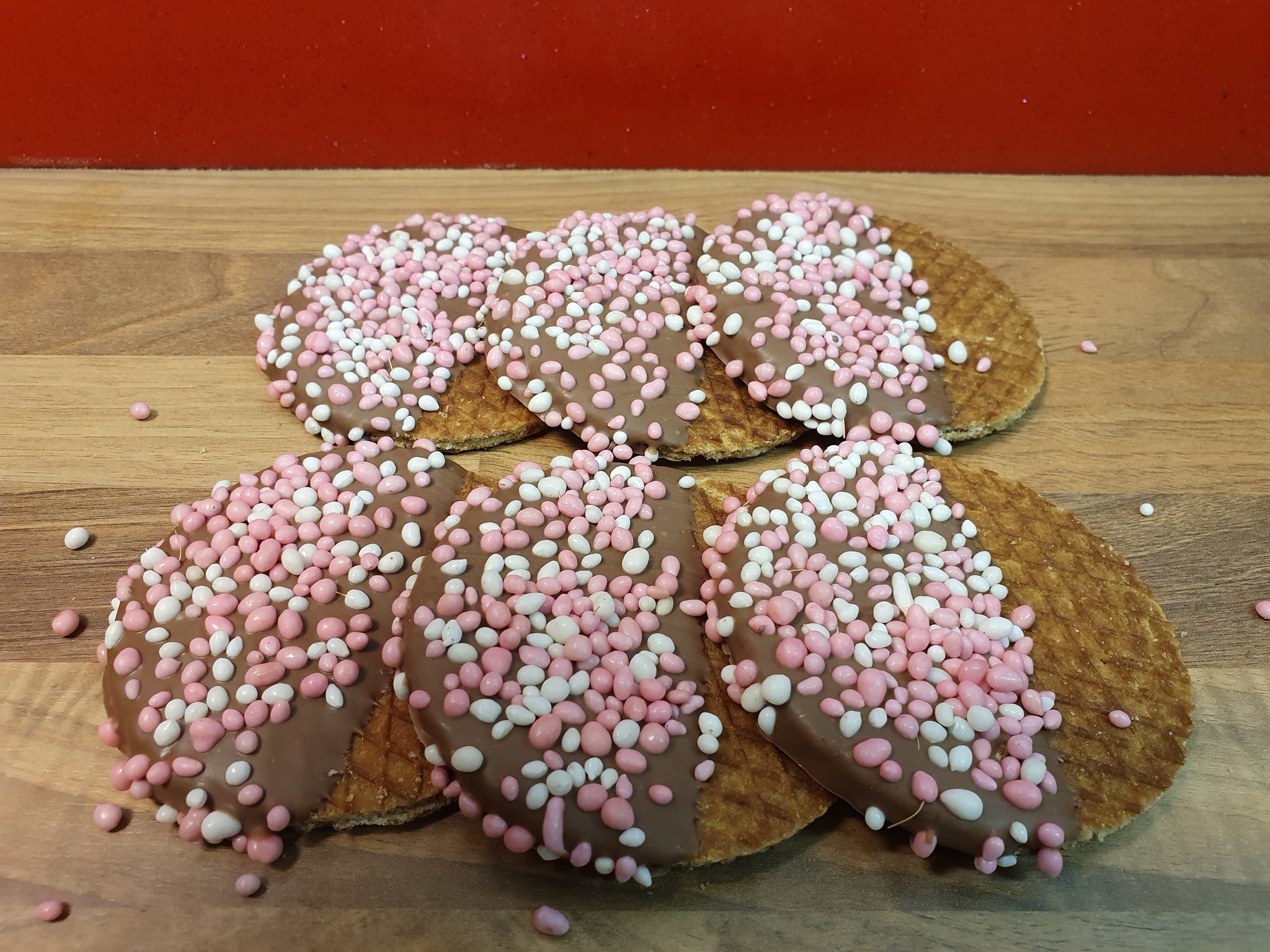Stroopwafel met roze muisjes - Stroopwafelkraam.COM