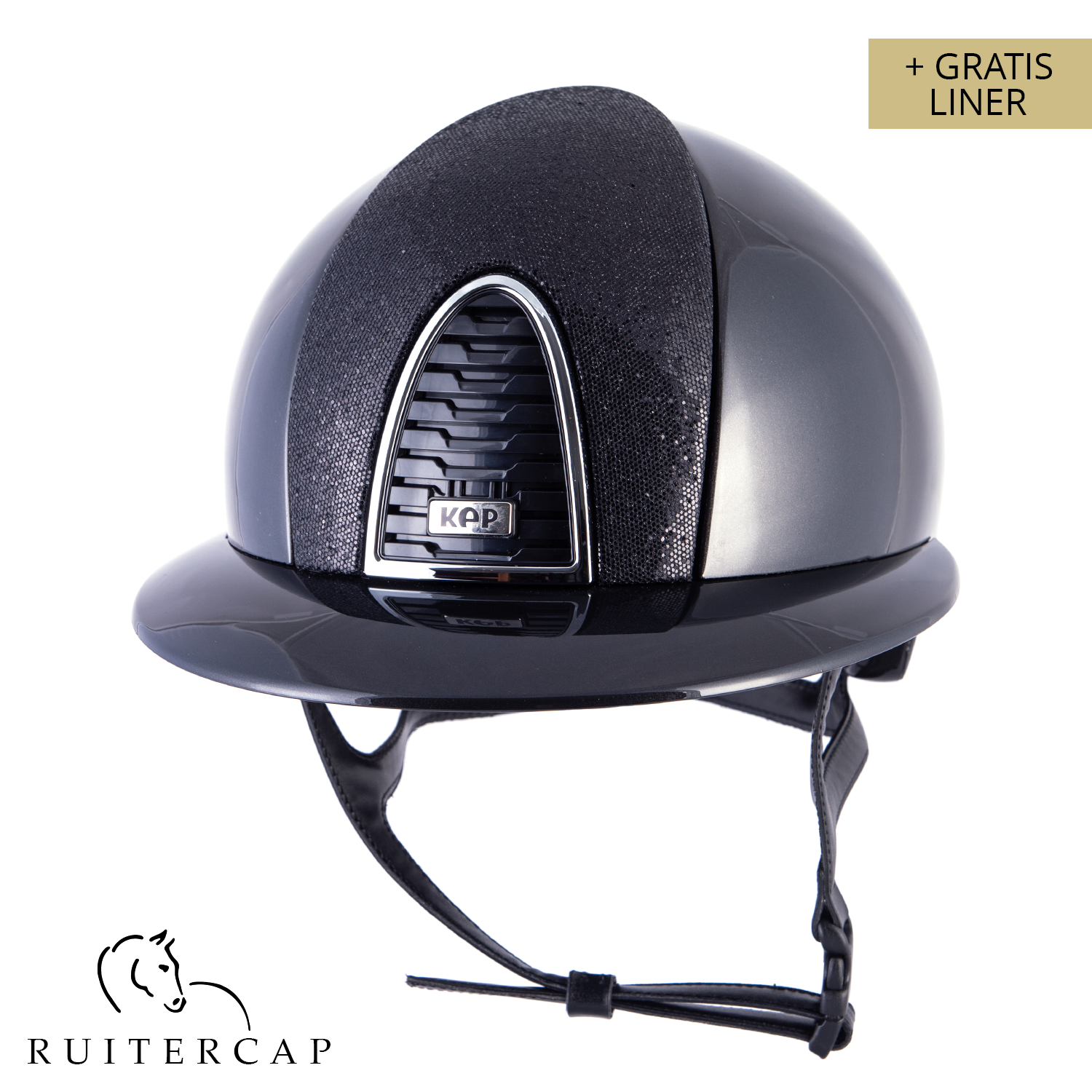 shine black with glitter black front - polo visor - Ruitercap