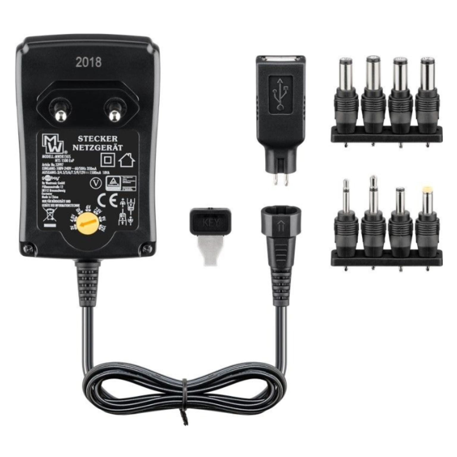 Universele AC - DC adapter - 1500mA ( 3 - 12 volt) - Euro-Label BV