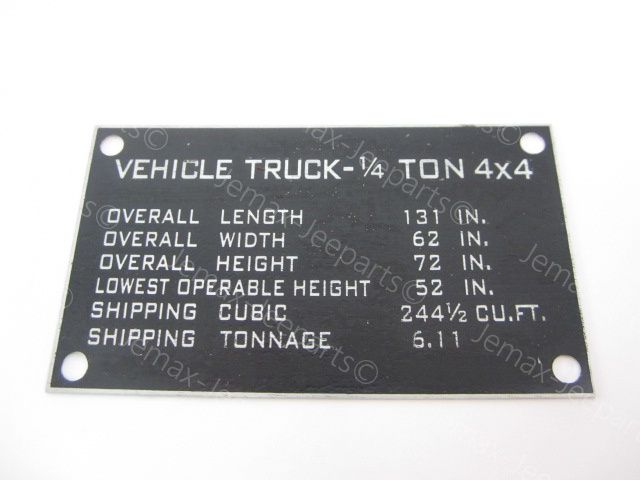 Shipping plate MB - Army Car Parts