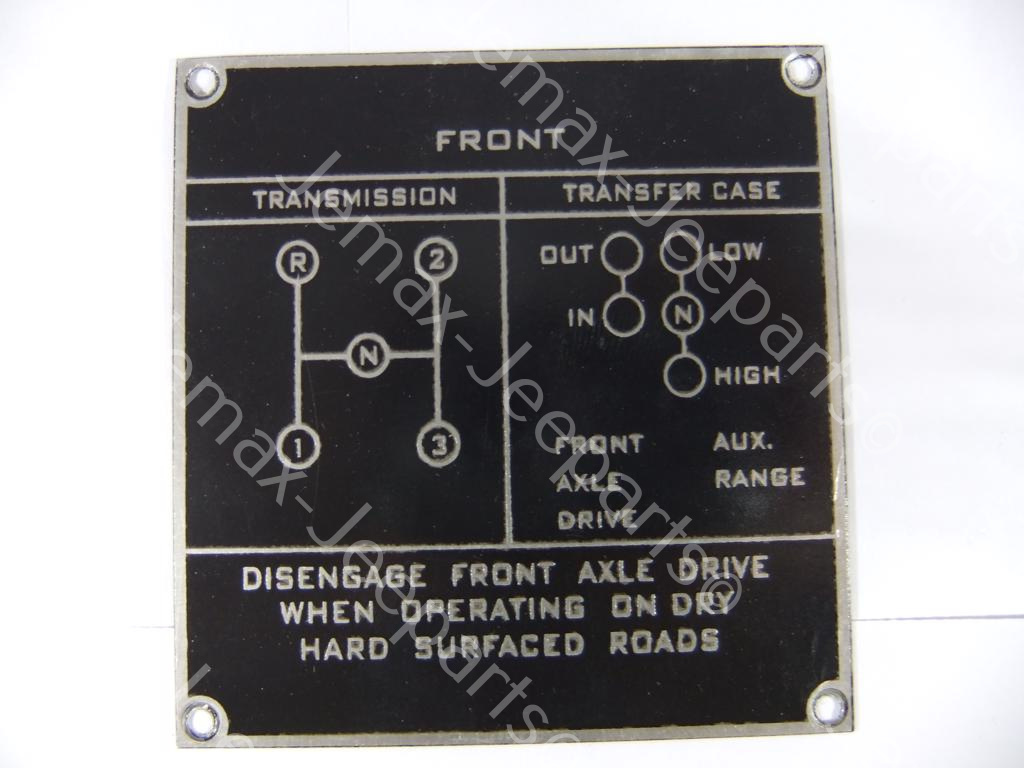 Data Plate, Shift order - Army Car Parts