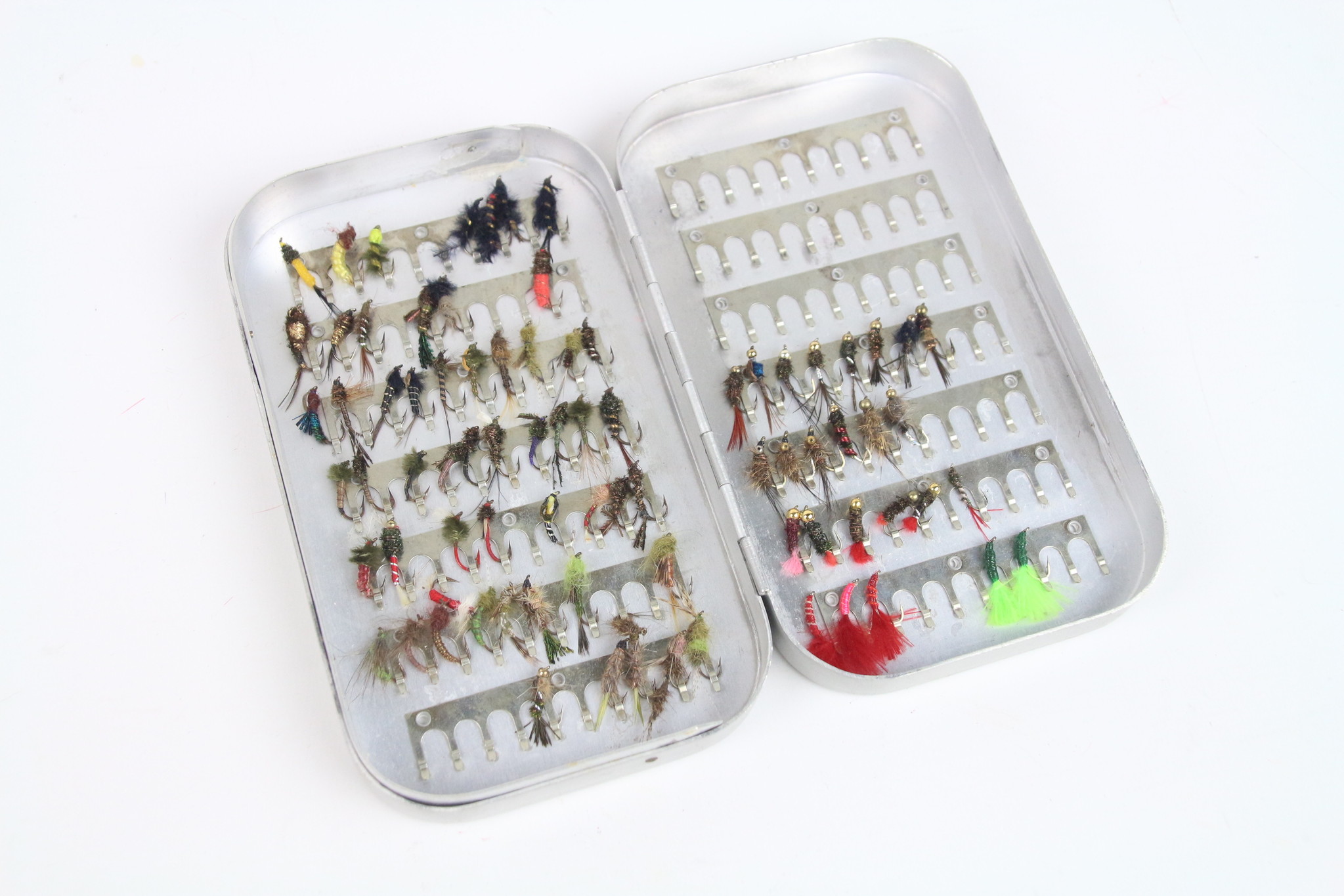 Aluminum fly box with nymphs - CV Fishing