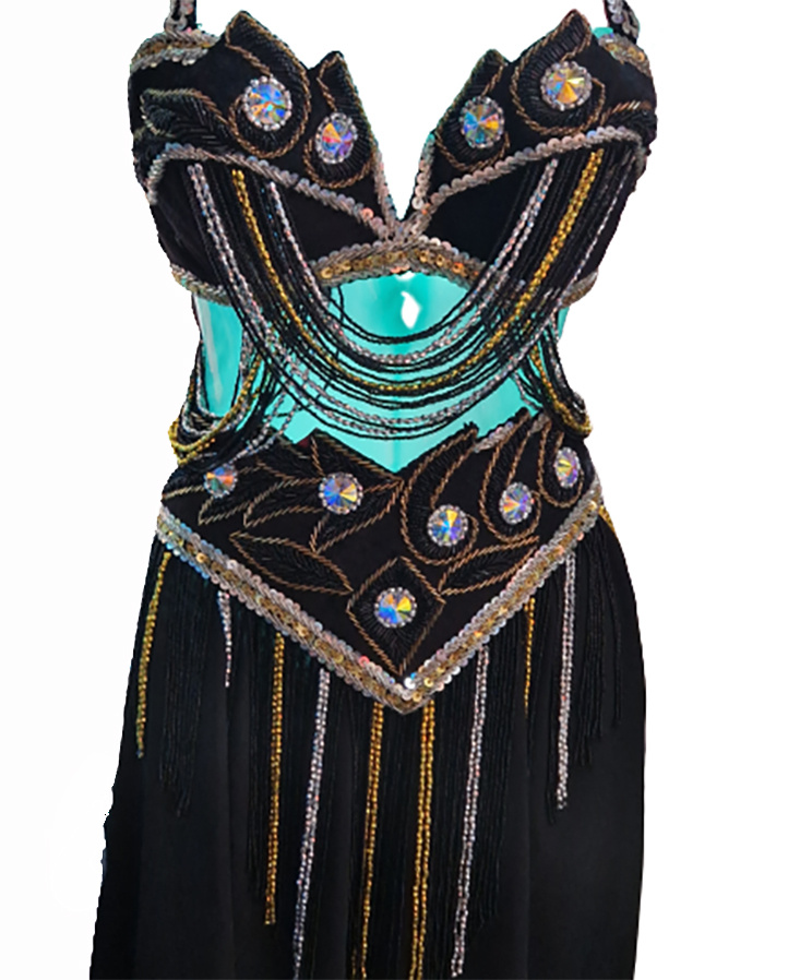 Belly dance costume bra and belt in black, gold and silver - Bellydance ...