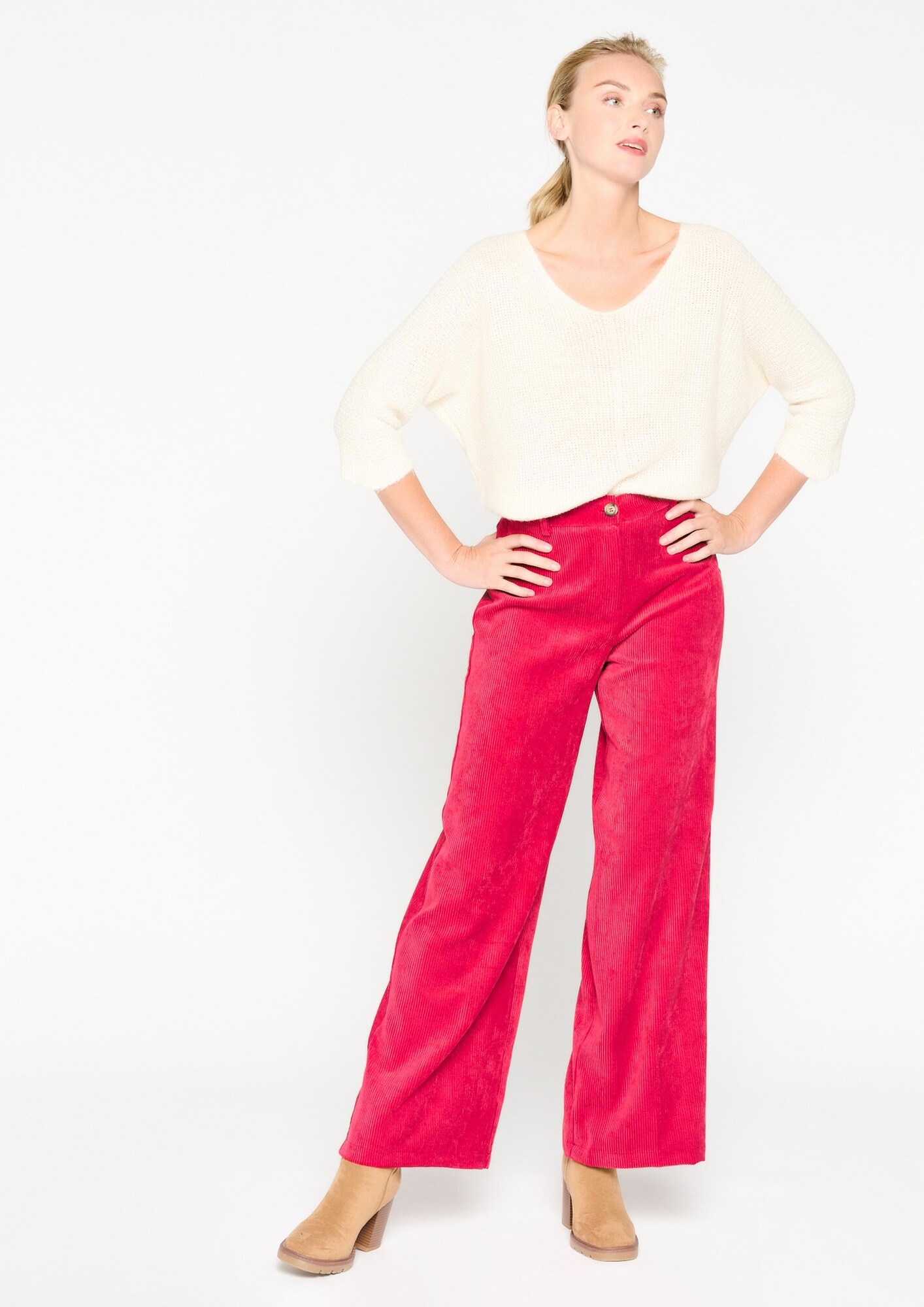 Katoen Corduroy Stretch AB22 - diep roze - StoffenBestellen.nl