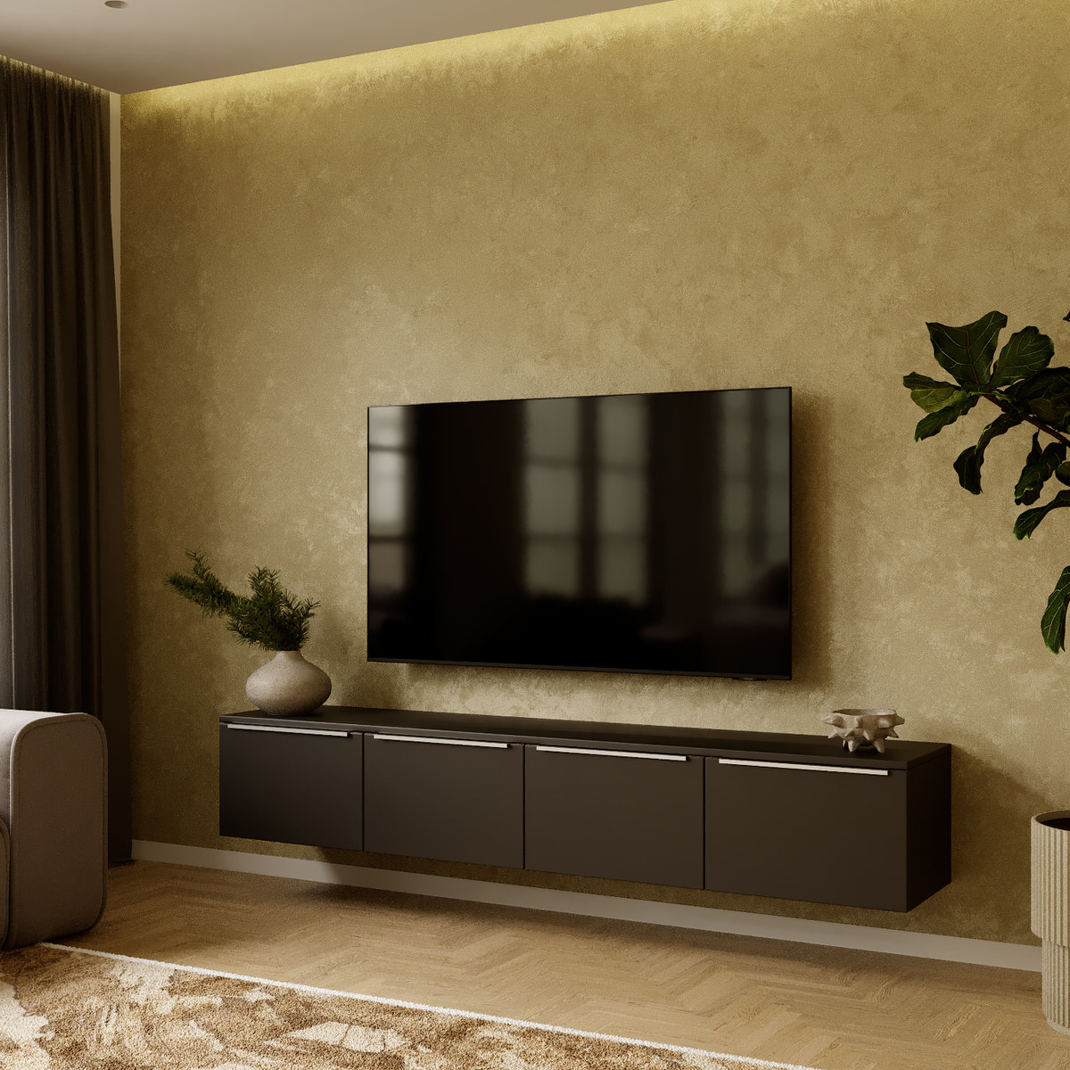Artego Design Hugo 200 cm TV Wandmeubel Turin Zwart bij Furnea