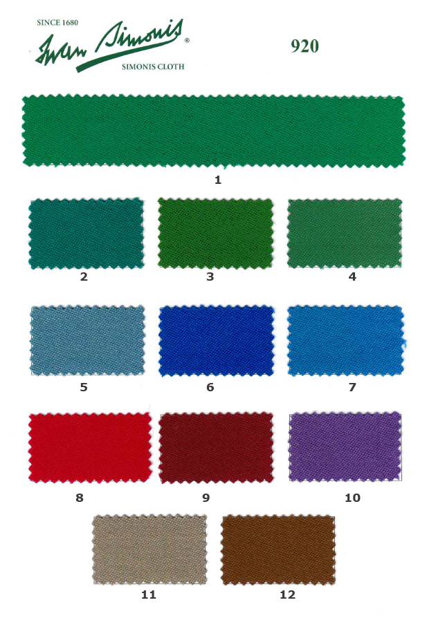 Pool billiard cloth Simonis 920 various colors - Van den Broek billiards