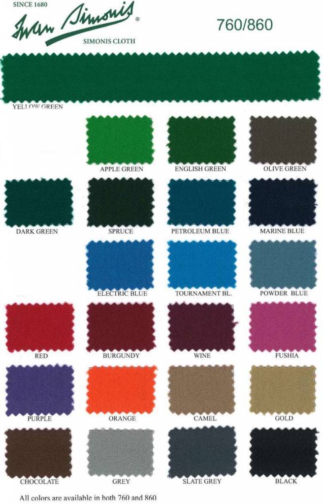 Pool billiard cloth Simonis 860. 198 cm wide per 10 cm - Van den Broek ...