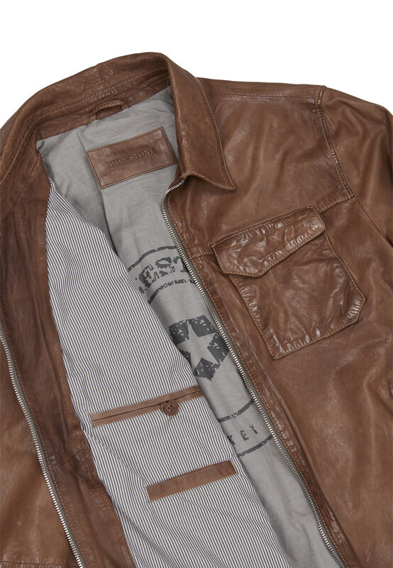 Brown Leather Jacket With Collar - Milestone - Boots by M