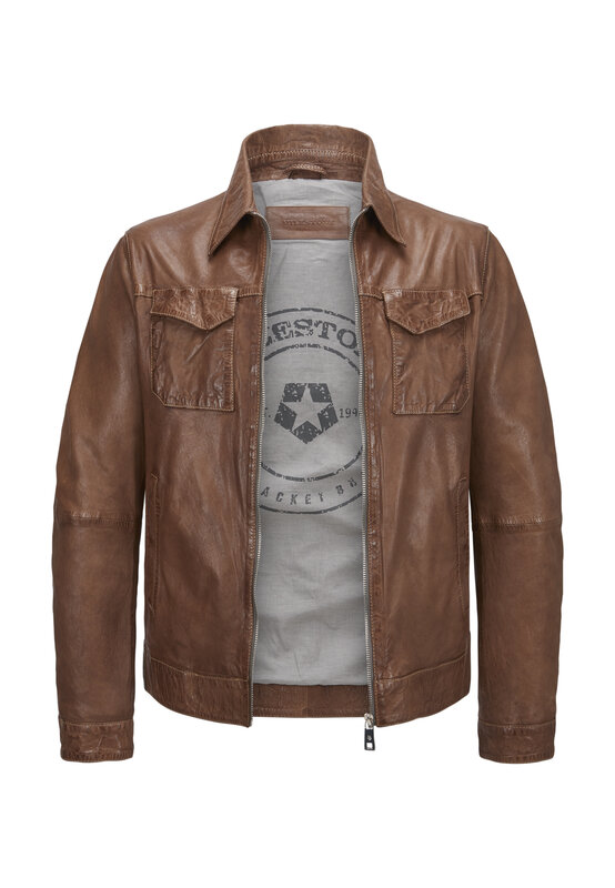 Brown Leather Jacket With Collar - Milestone - Boots by M