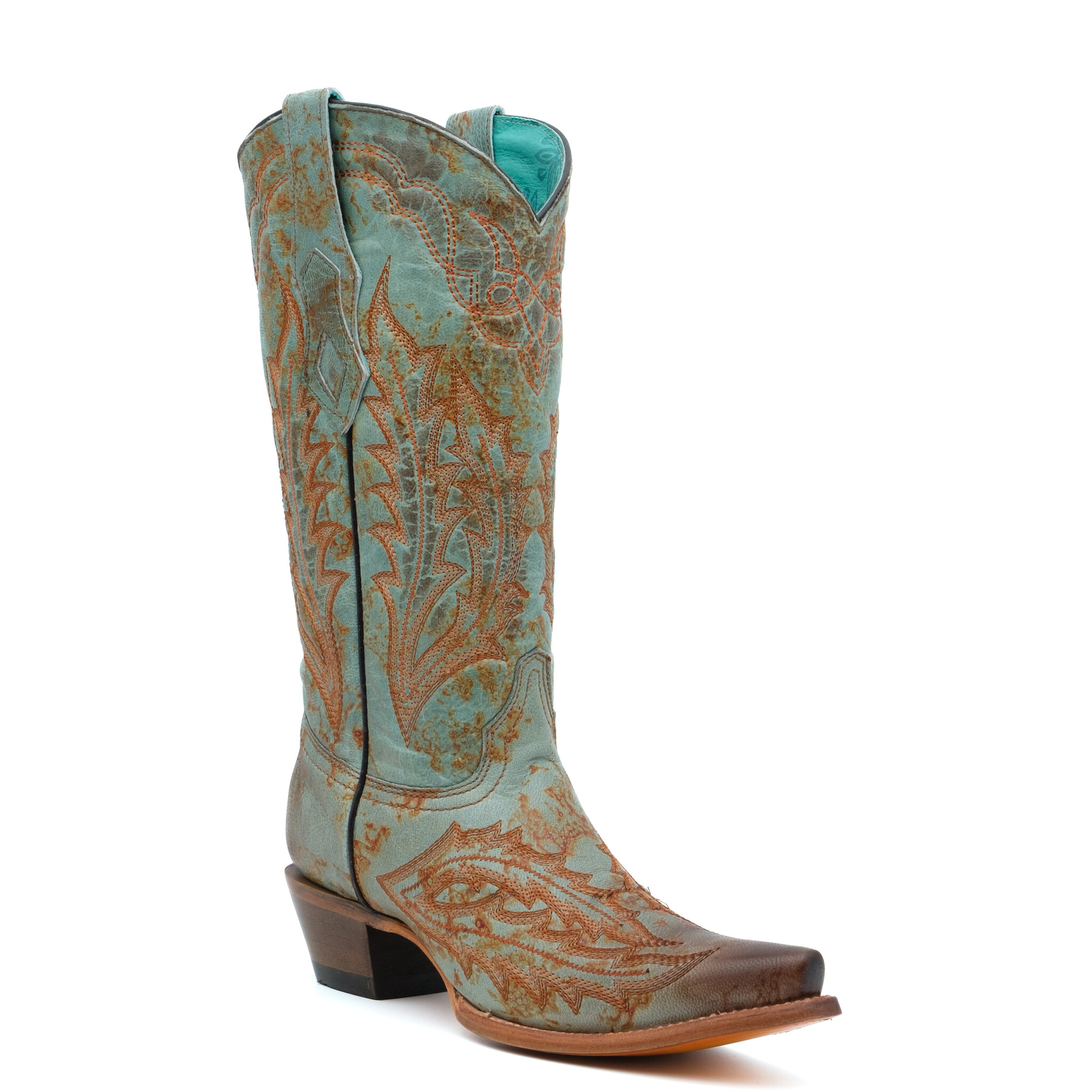 Handmade Turquoise Leather Cowboy Boot - Corral - Boots by M