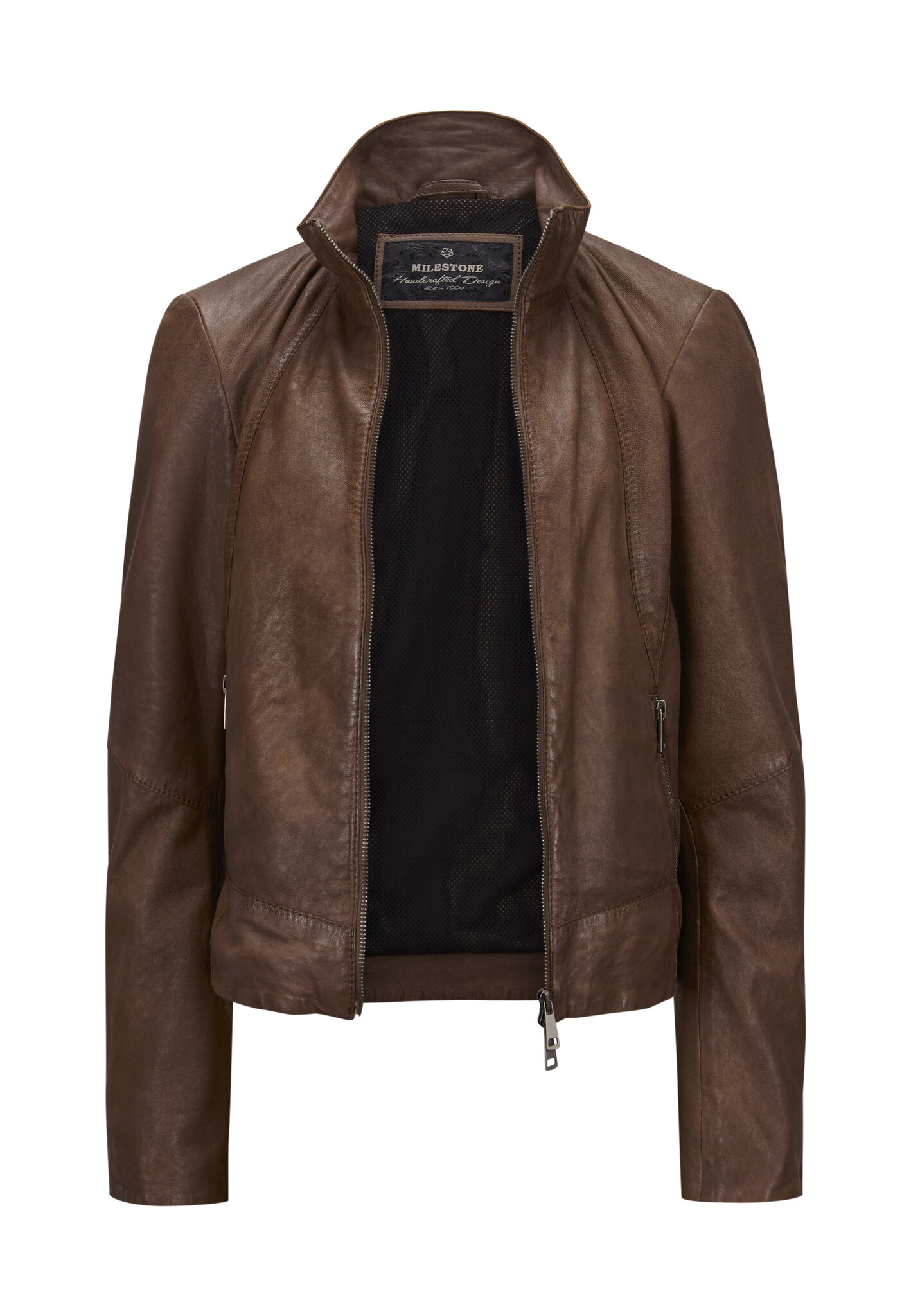 Brown Tailored Fit Leather Jacket - Milestone - Boots by M