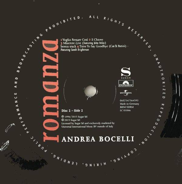 Andrea Bocelli Romanza (compilation ) (180g vinyl 2LP ) - VinylVinyl