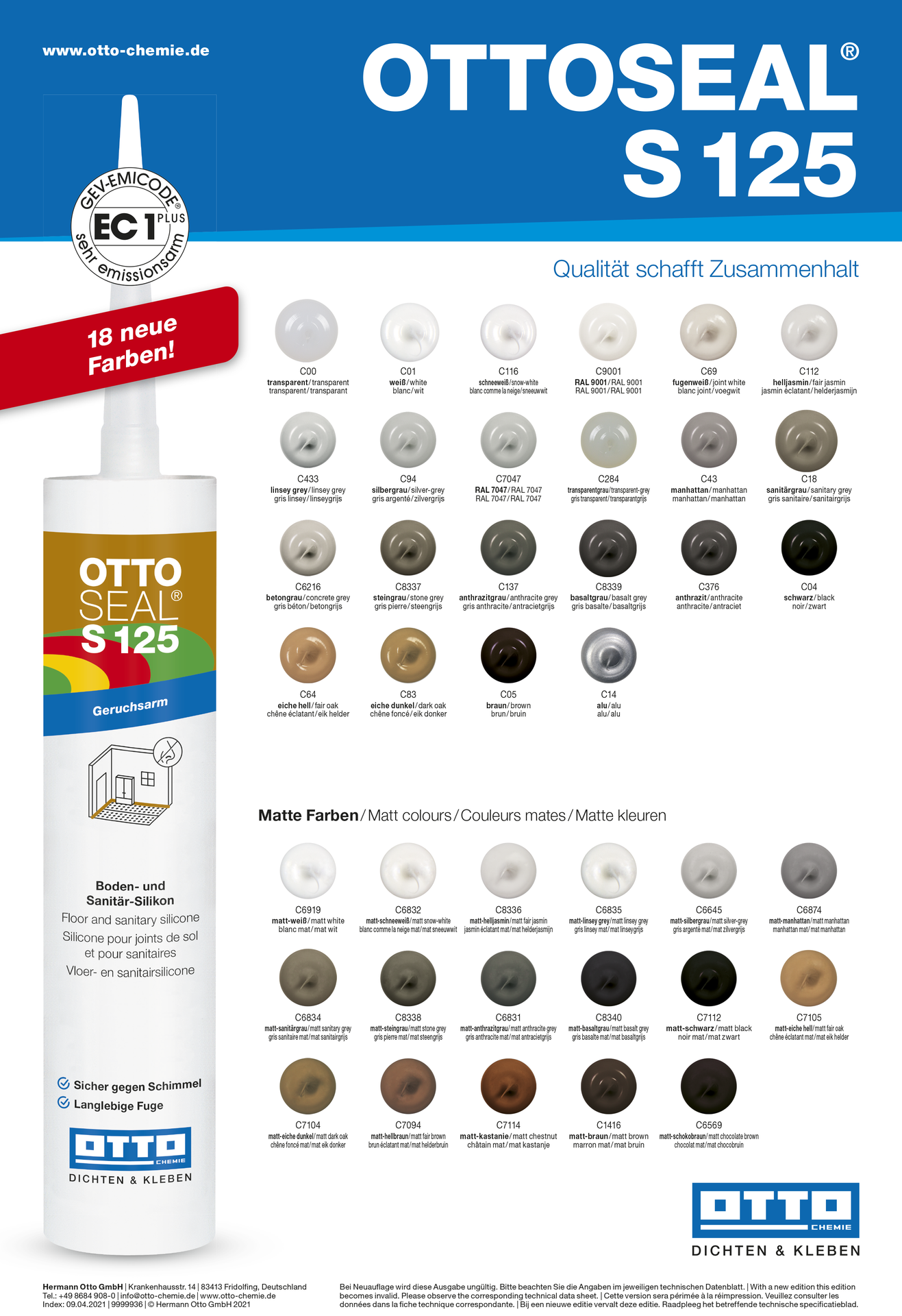 Ottoseal S125 Kleurenkaart - Kitxpert.nl
