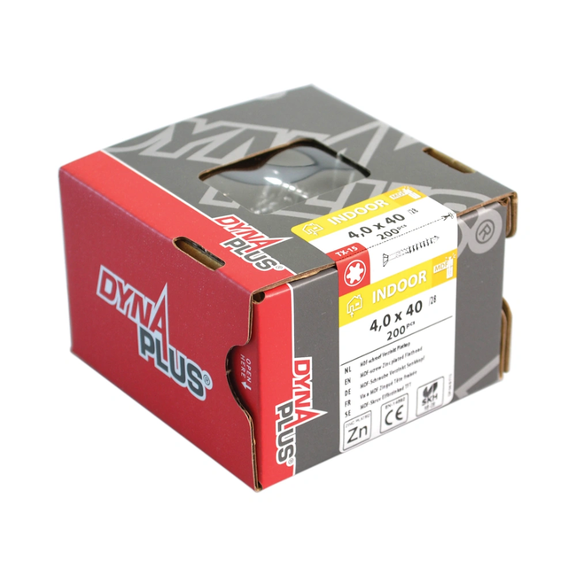 Dynaplus MDF Schroef Verzinkt 4.0x40/22 T15 200st. - Kitxpert.nl