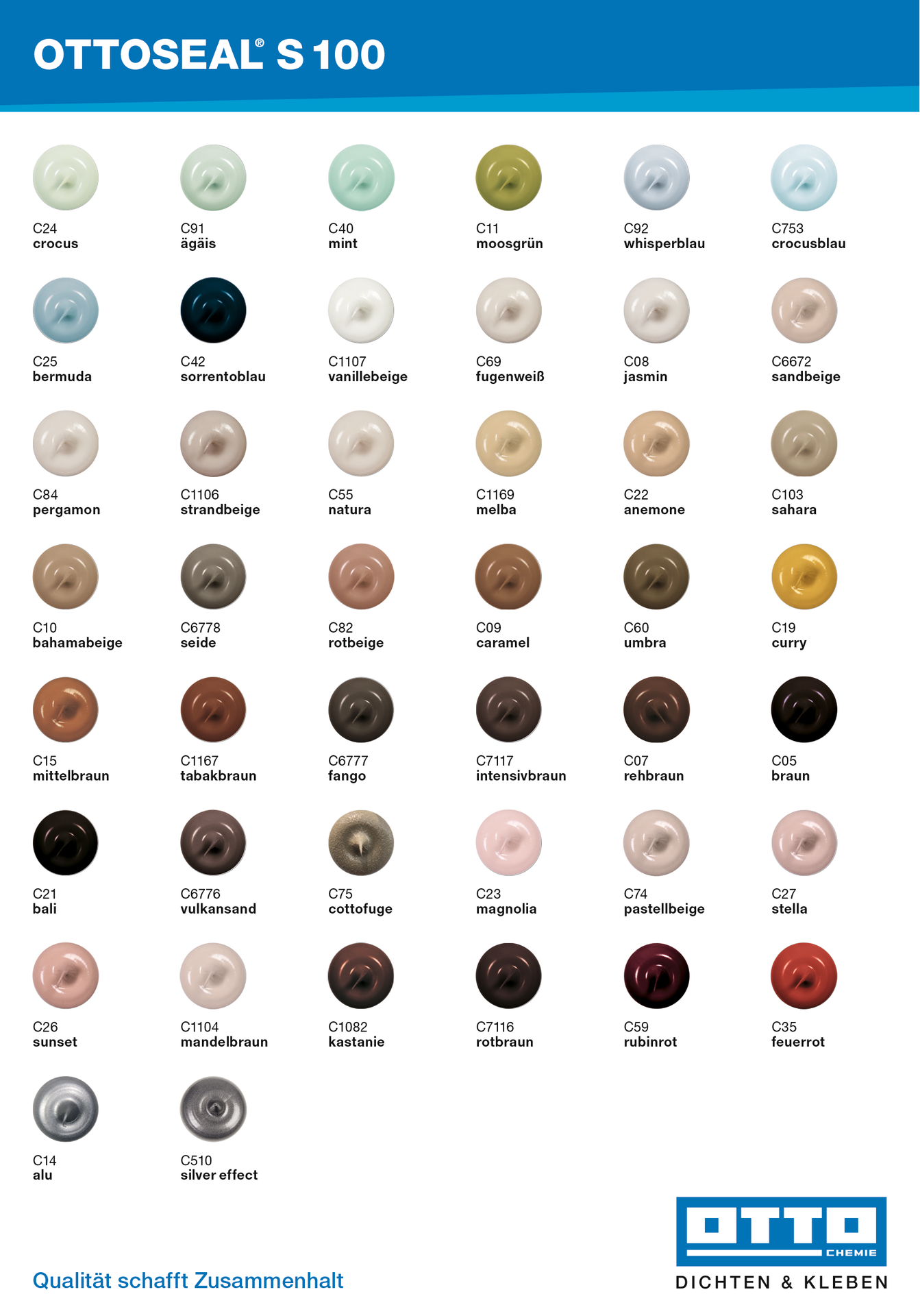 Ottoseal S100 Kleurenkaart Klein Bonte kleuren - Kitxpert.nl