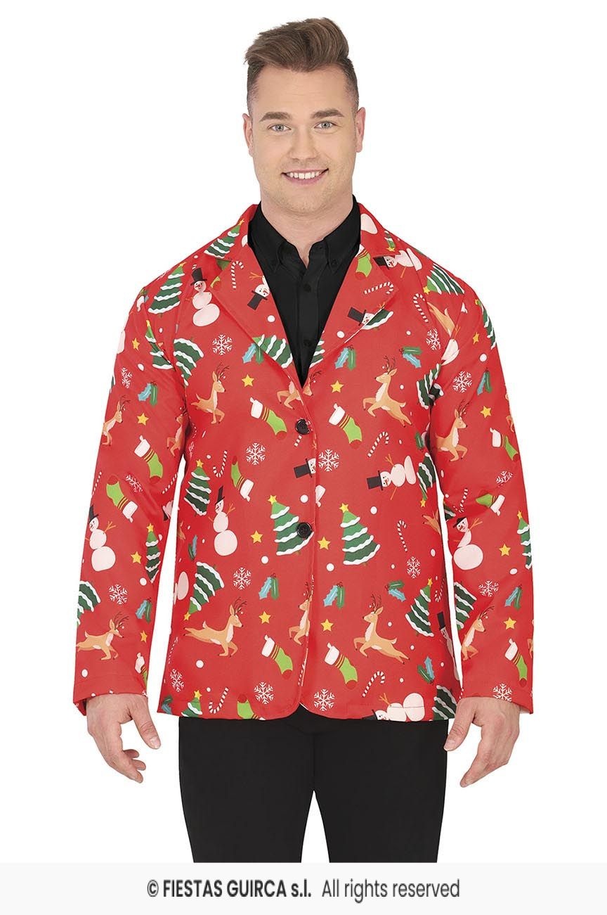 Rode Kerstmis Blazer Heren Kerstsymbolen - Feestbazaar.nl