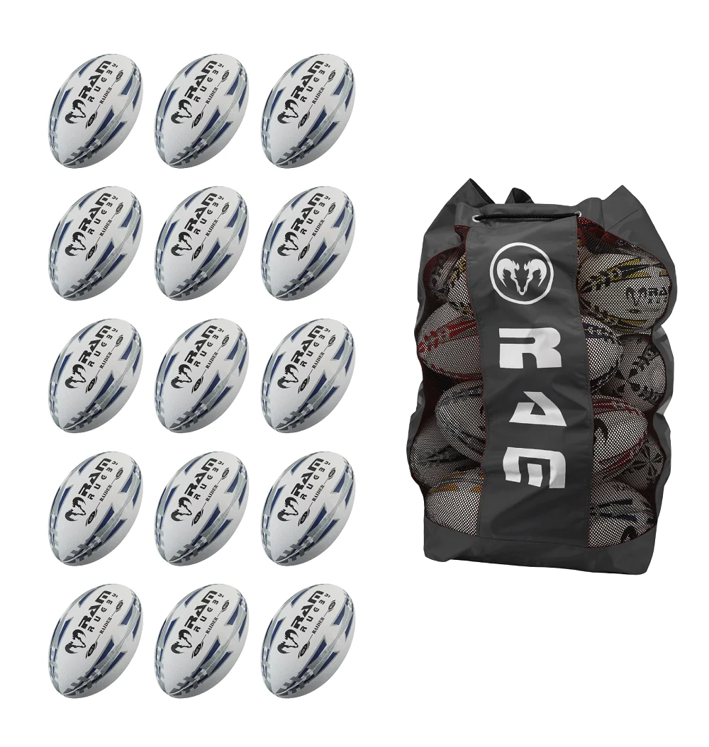 Rugby ballen set, RUGBY WEDSTRIJDBALLEN met ballenzak - RAM Rugby, nr ...