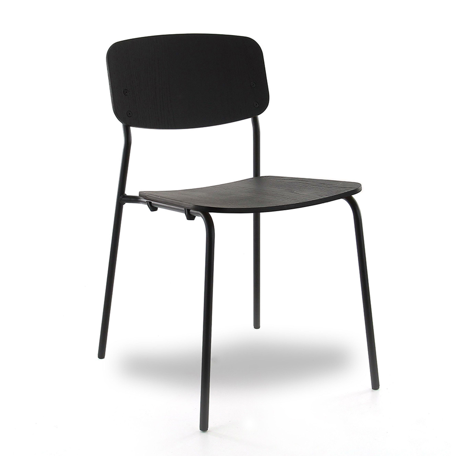 Stapelbare kantinestoel BB04 met hout zit & rug | zwart of eiken