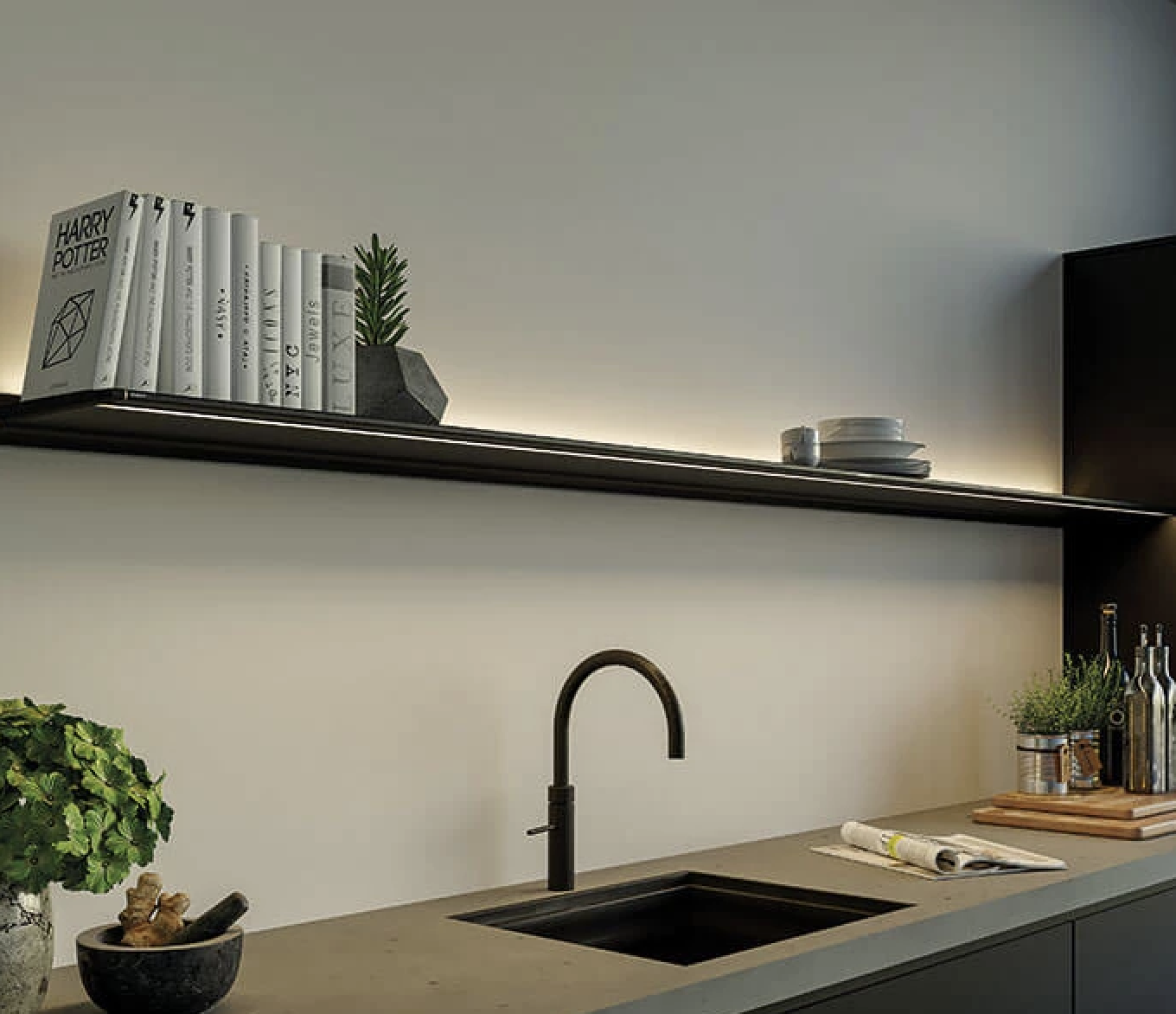 NOVY SHELF wandplank verlichting - Veldkampkeukens.nl