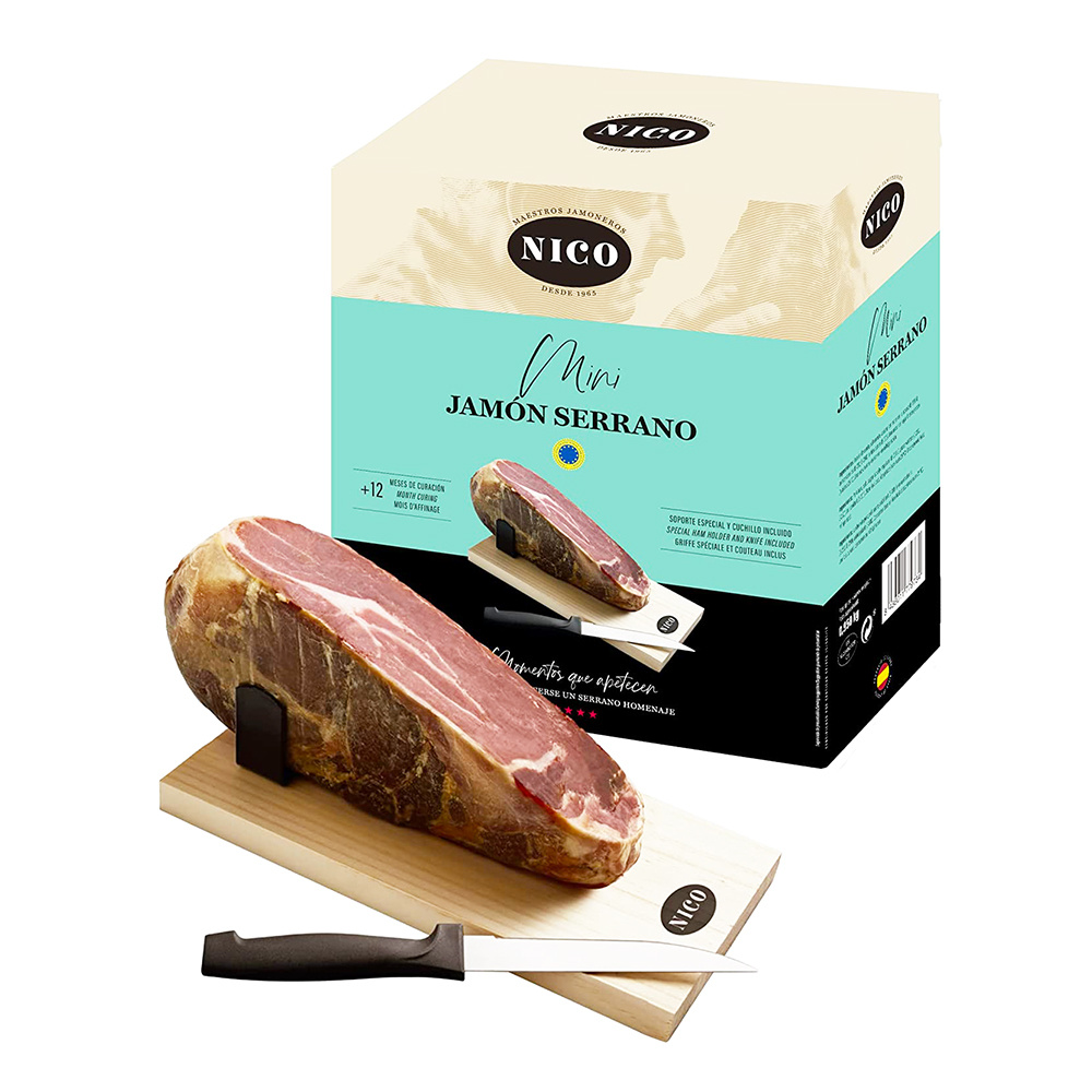Mini Serrano Bodega Ham met standaard en mes - De Worstgroothandel