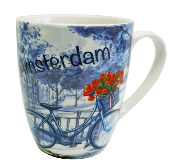 Amsterdam Servies - Mok - Delfts blauw - Fiets- tulp - Typisch Hollands.