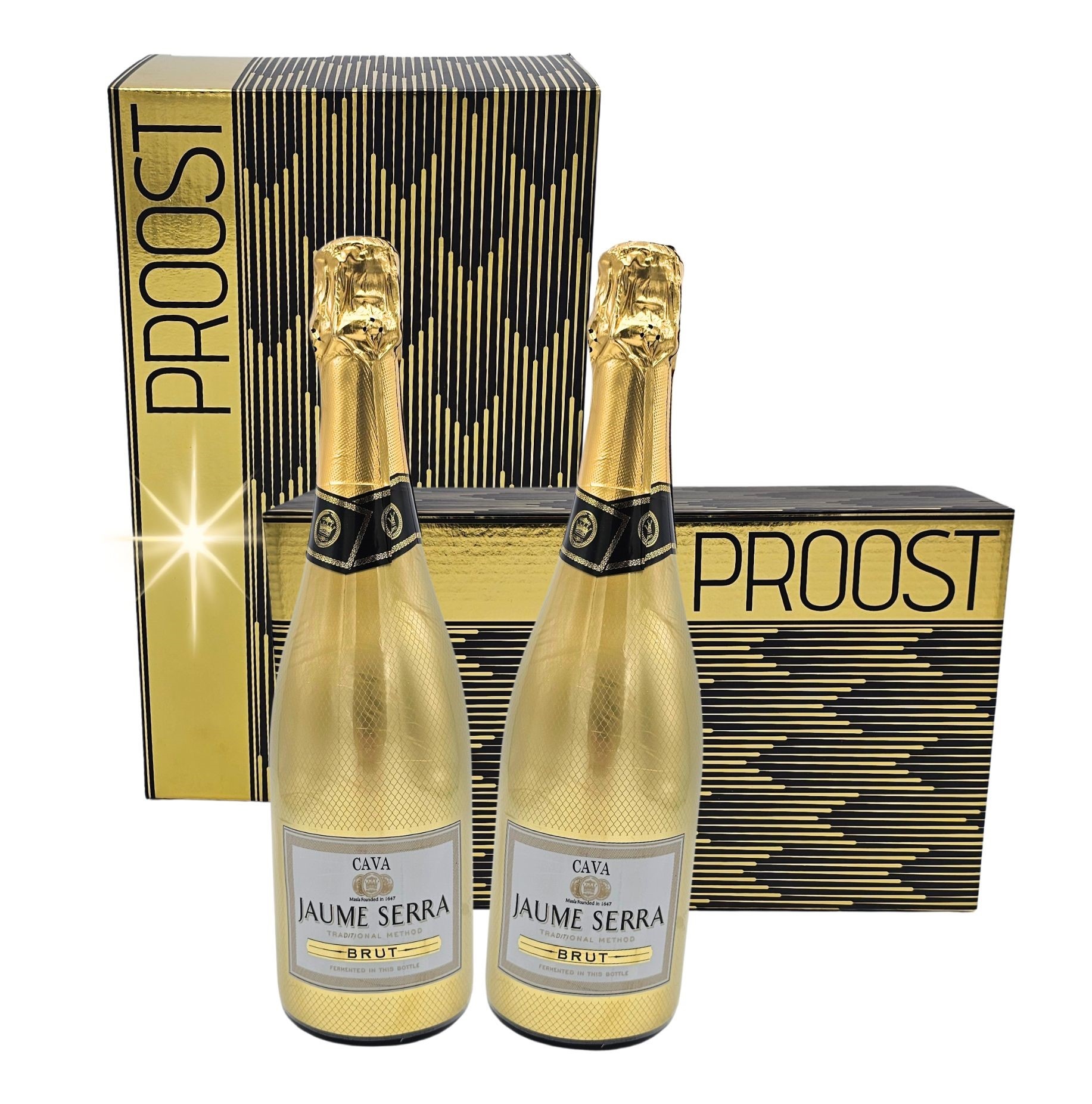 Corporate gift - Cava set of two golden bottles in a luxury gift box ...