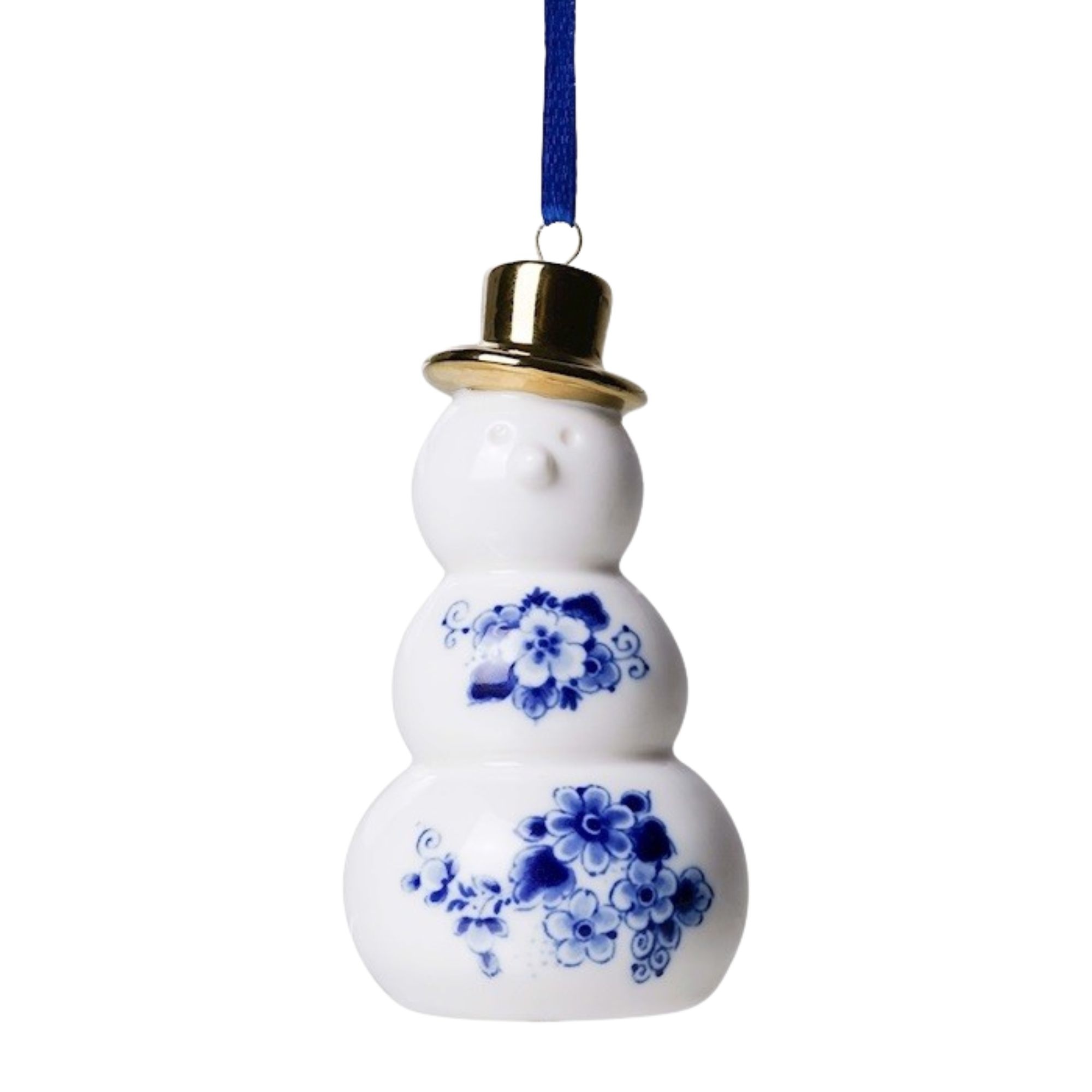 Christmas balls and decorations - Delft blue - Snowman with golden hat ...