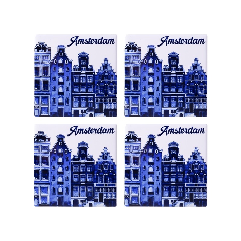 Luxury coasters - Earthenware - Facade houses - Delft blue - Typical ...