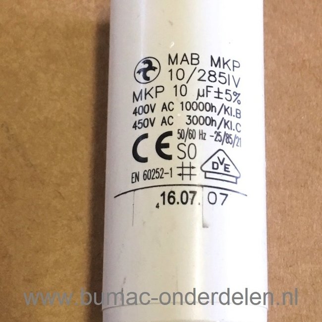 Condensator voor Elektrische Grasmaaier 10 µF - M8 - Max 400 Volt ...