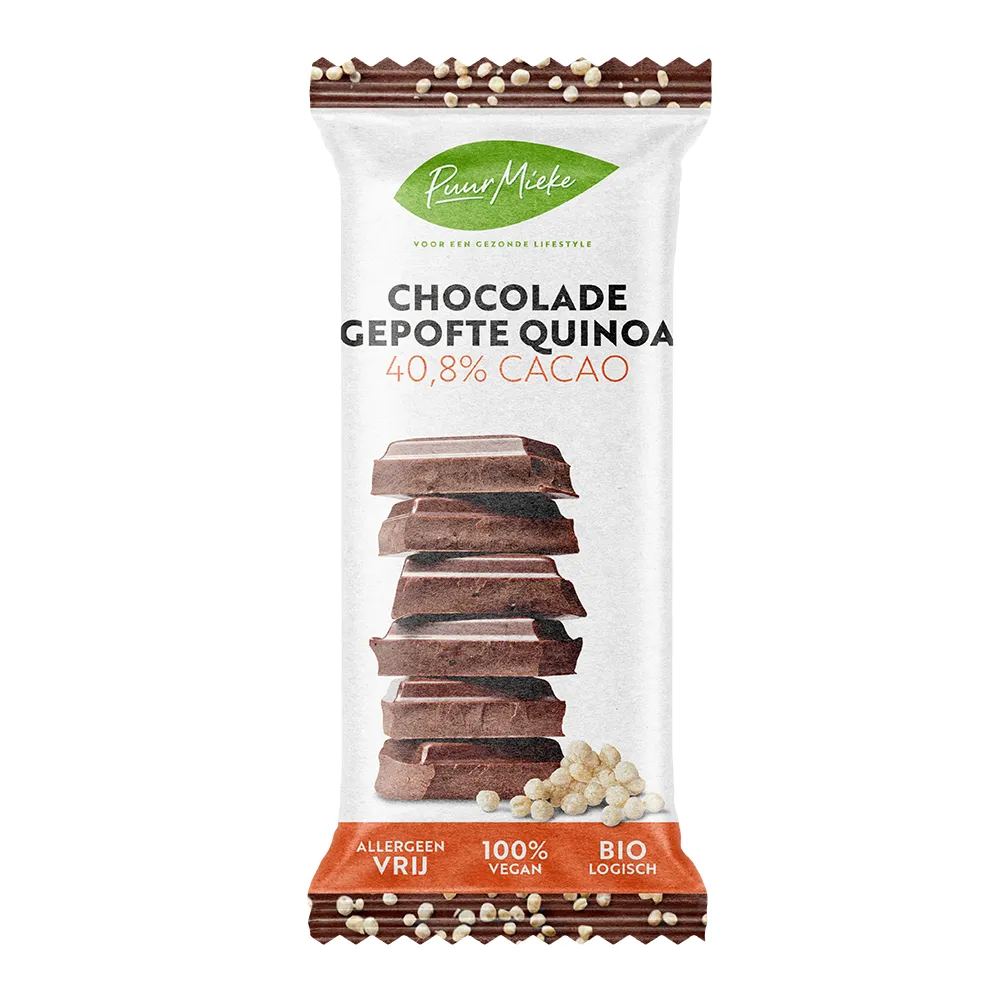 Chocoladereep Gepofte Quinoa - 40,8% Cacao - Puur Mieke