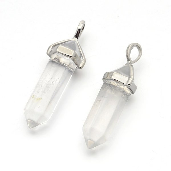 Natural Quartz Crystal Bullet Pendant 40x10mm - Beads & Basics