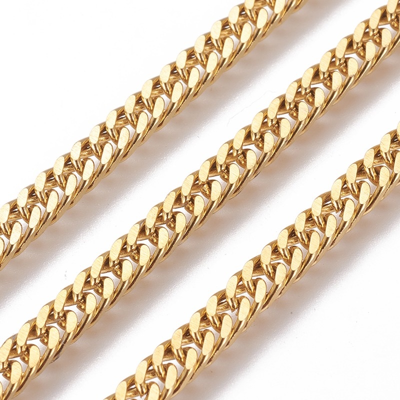 Stainless Steel 5mm Curb Chain Ketting Goud - Beads & Basics