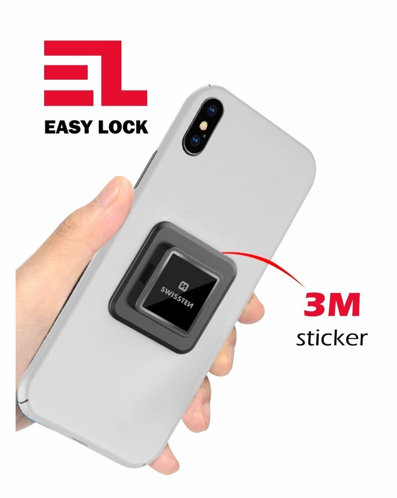 Swissten Easy Lock - 3M Sticker - Zwart - Oplaadkabelshop.nl