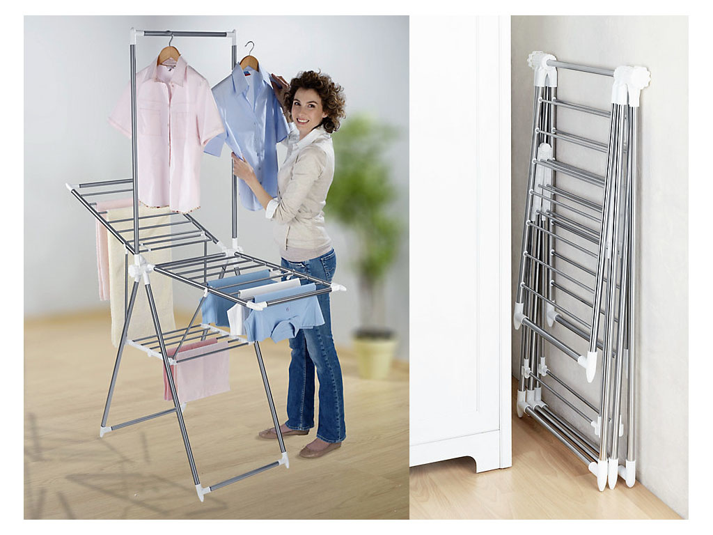 RVS Wasrek PRO - met twee vleugels en extra hemden rek - Neweco B.V.