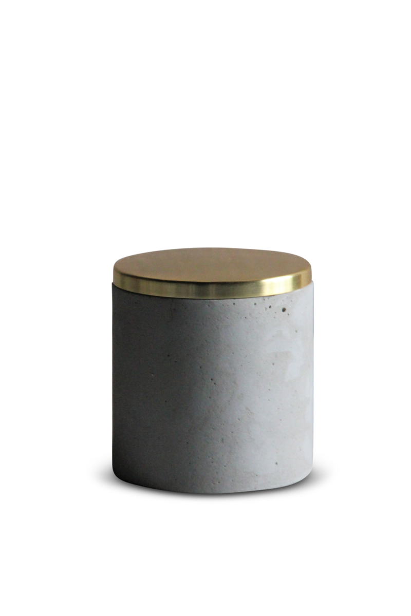 Concrete poured pot with gold lid - Wilhelmina Designs