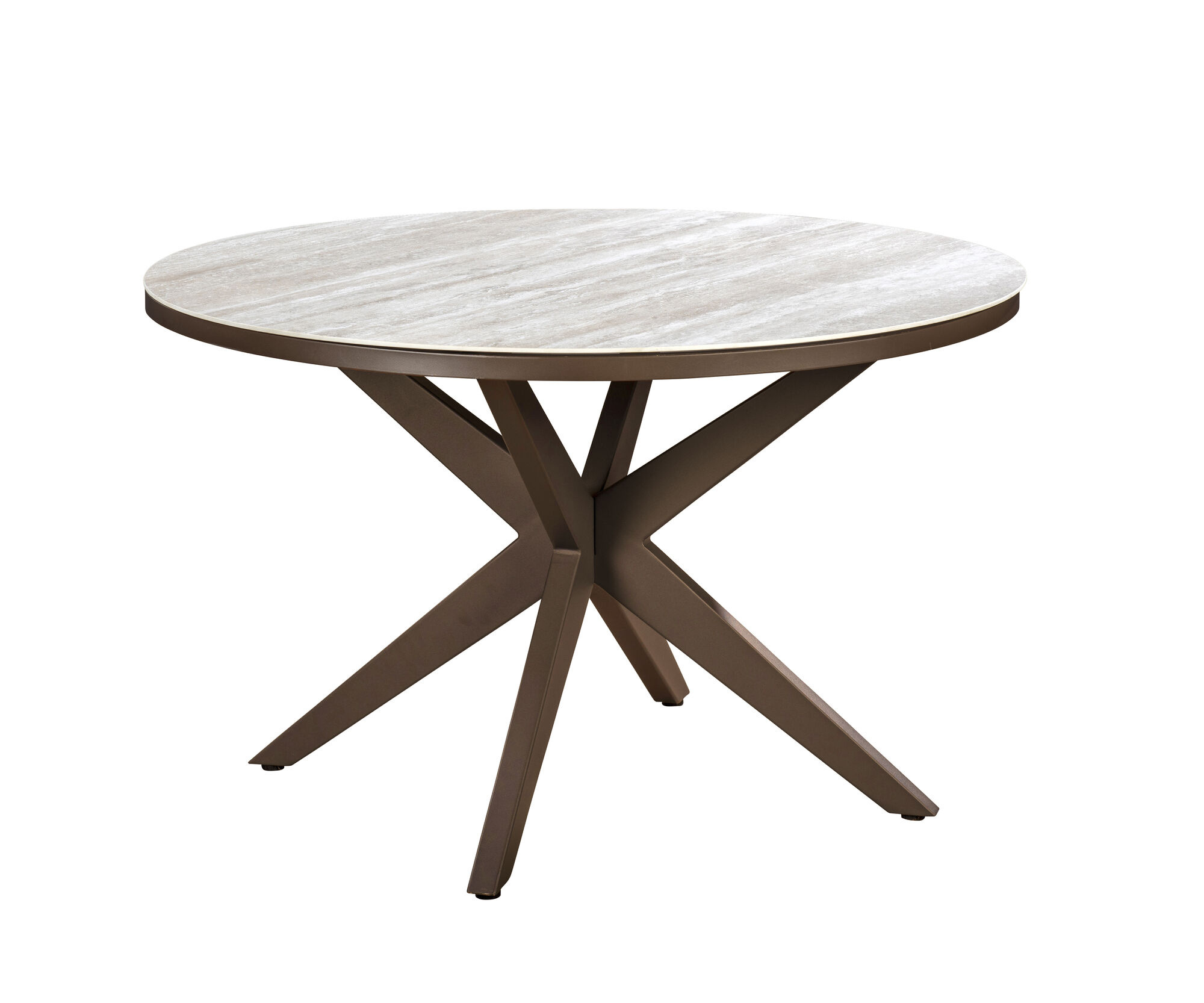 Ronde eettafel 'Calma' - Bronze/Travertin - Wilhelmina Designs