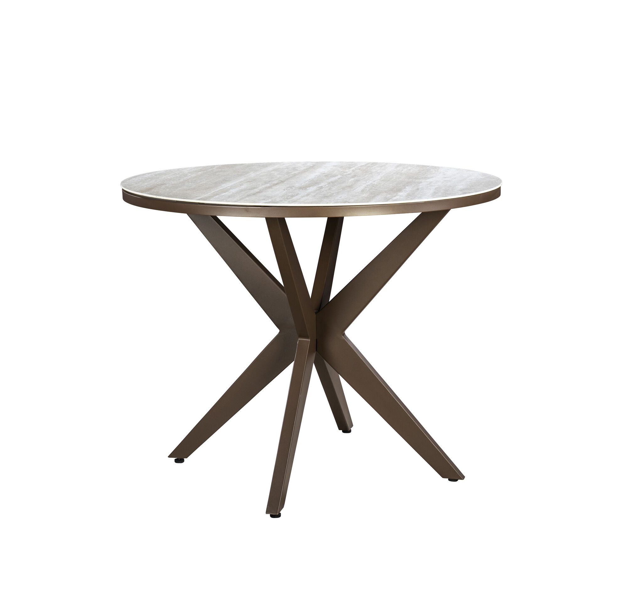 Round high dining table 'Calma' - Bronze/Travertin - Wilhelmina Designs