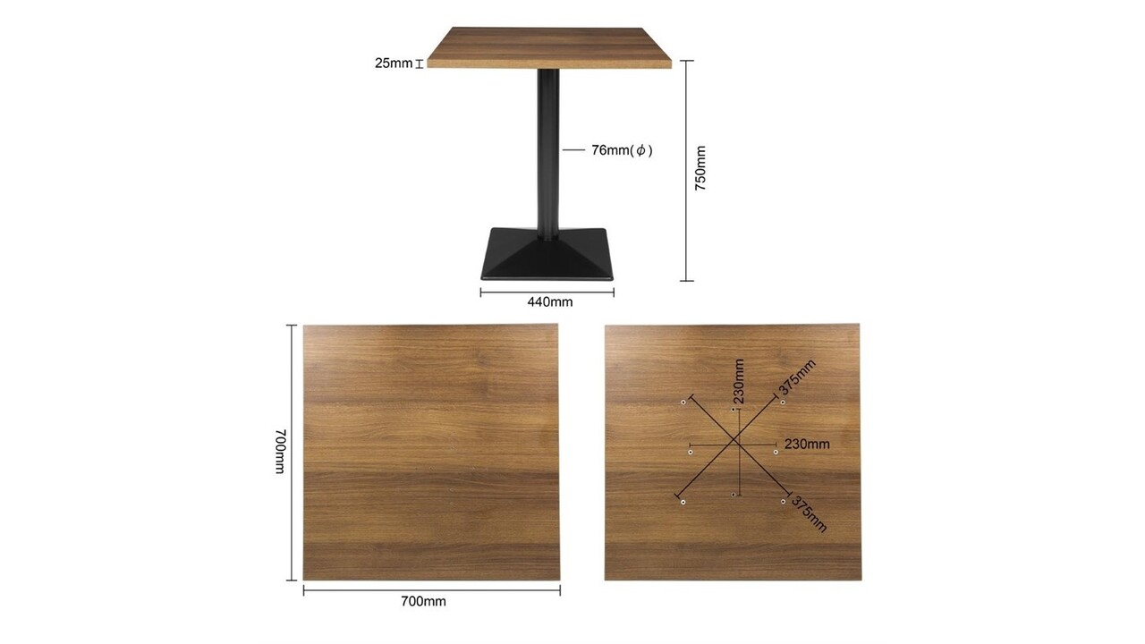 Table 70 x 70 cm avec un pied lourd poudré noir - M&T International ...