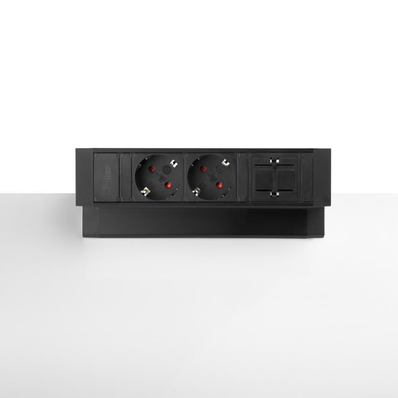 Desk up 2.0 - 2x 230V & 2x keystone zwart - ergowerken