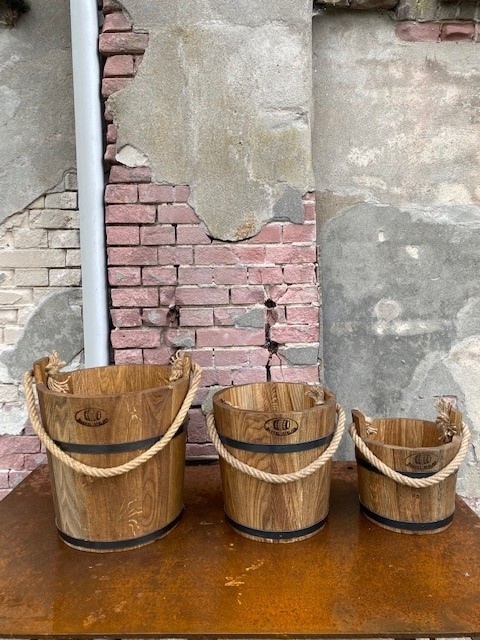 Eiken houten emmer met touw, 'Dark oil' - Barrel Atelier